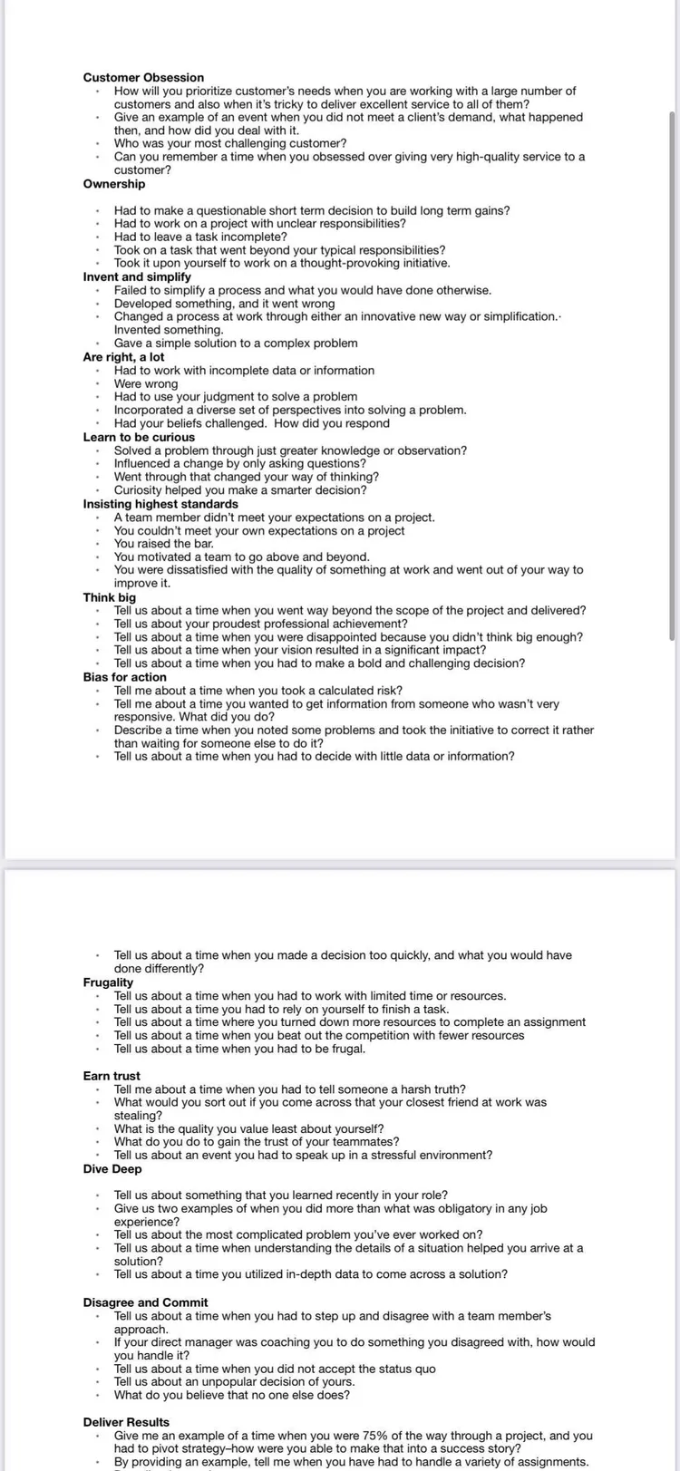 Amazon cheat sheet - LP Questions | Tech Industry - Blind