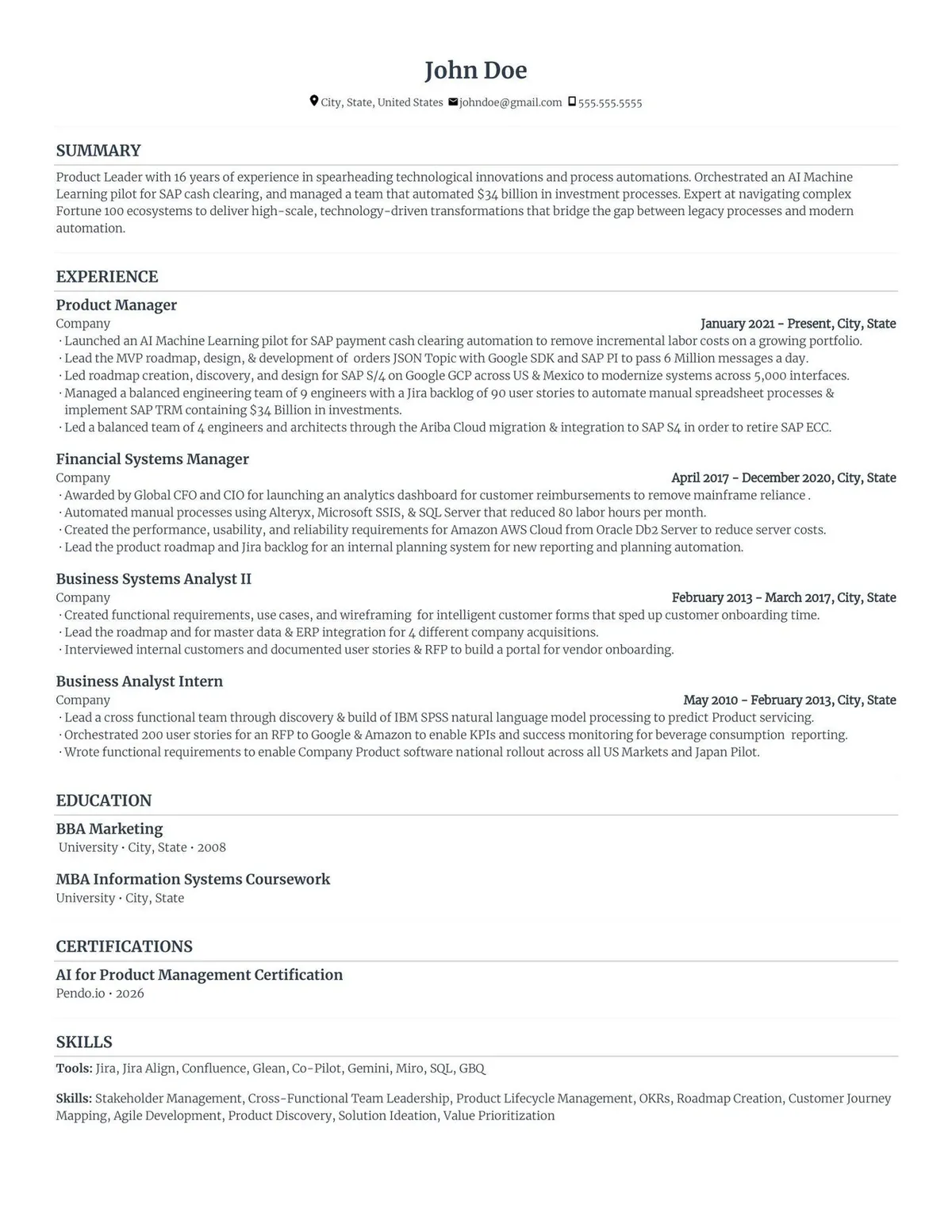 [16 YOE] What's wrong with my resume? Applying for Sr PM/PM (Product ...