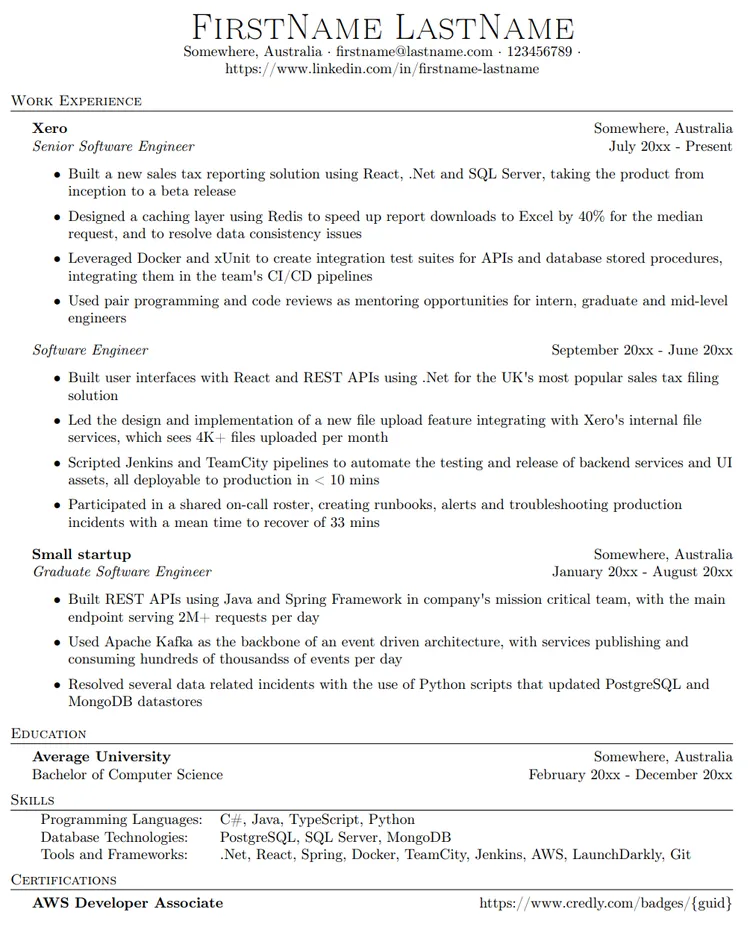 Resume Review - Senior Engineer (Australia) | Resume Review - Blind