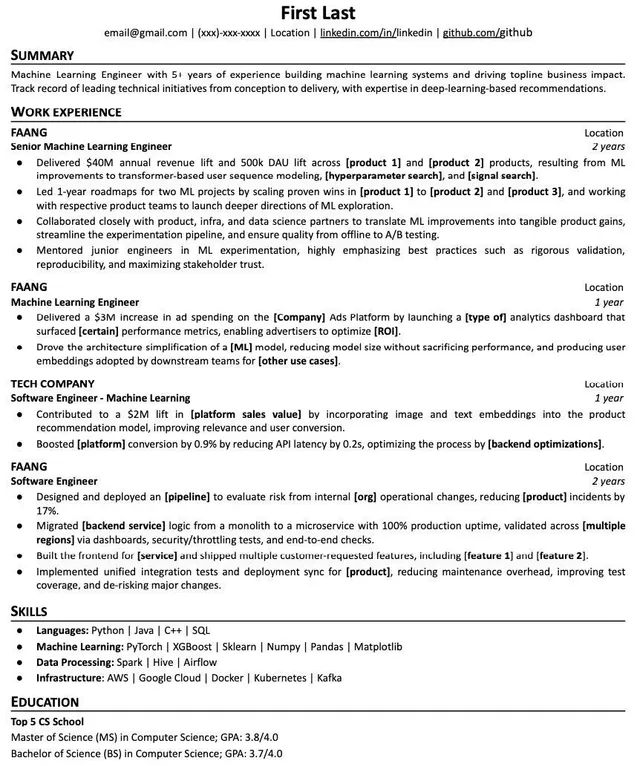 Machine Learning Engineer Resume | Resume Review - Blind