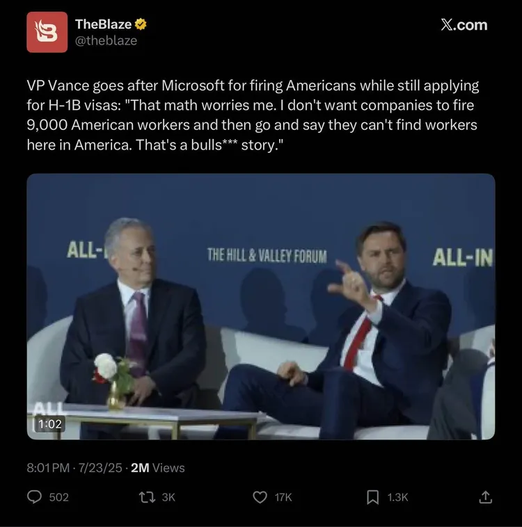 Blame Microsoft for the new H1B restriction | Tech Industry - Blind