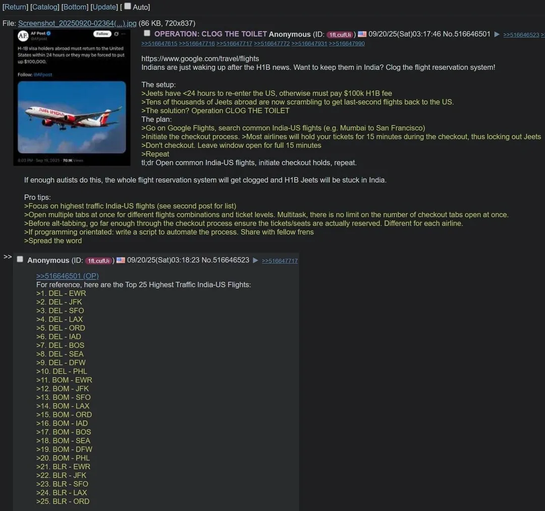 4chan is doing “Operation Clog The Toilet” to stop H1Bs from getting back to the US within 24 ...